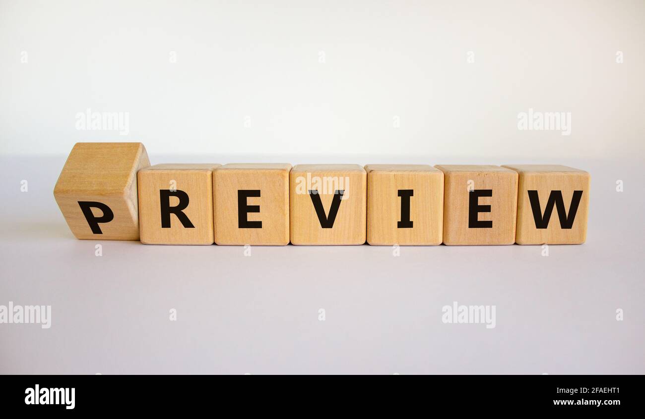 Preview or review symbol. Turned the cube and changed the word 'preview ...