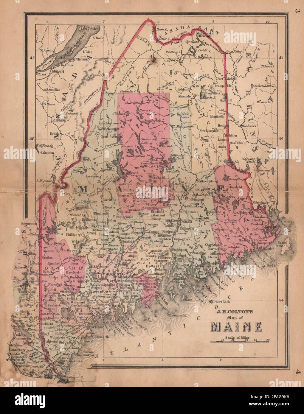 J. H. Colton's map of Maine 1864 old antique vintage plan chart Stock ...