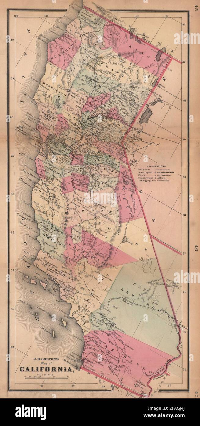 J. H. Colton's map of California 1864 old antique vintage plan chart ...