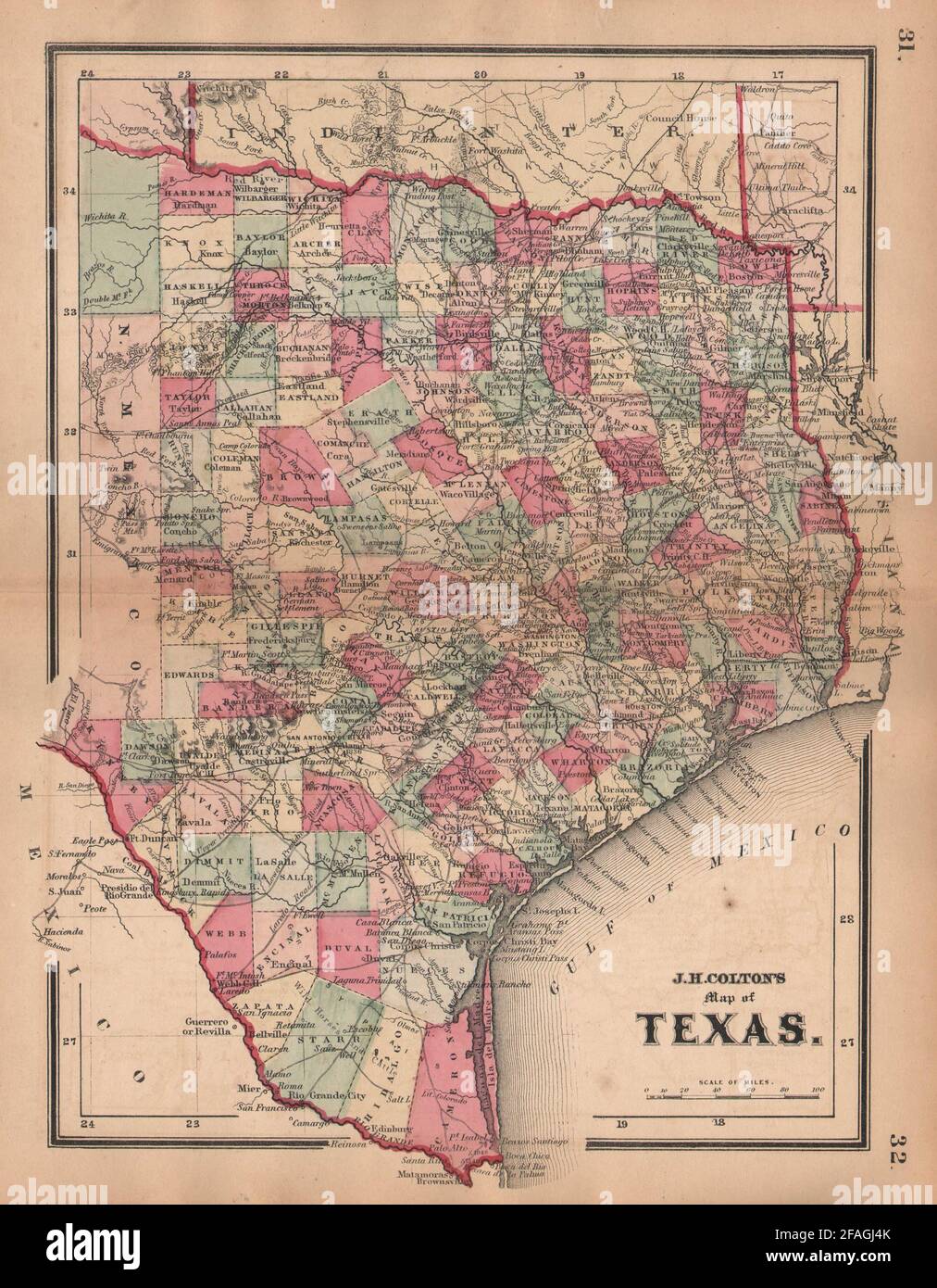 J. H. Colton's map of Texas 1864 old antique vintage plan chart Stock ...