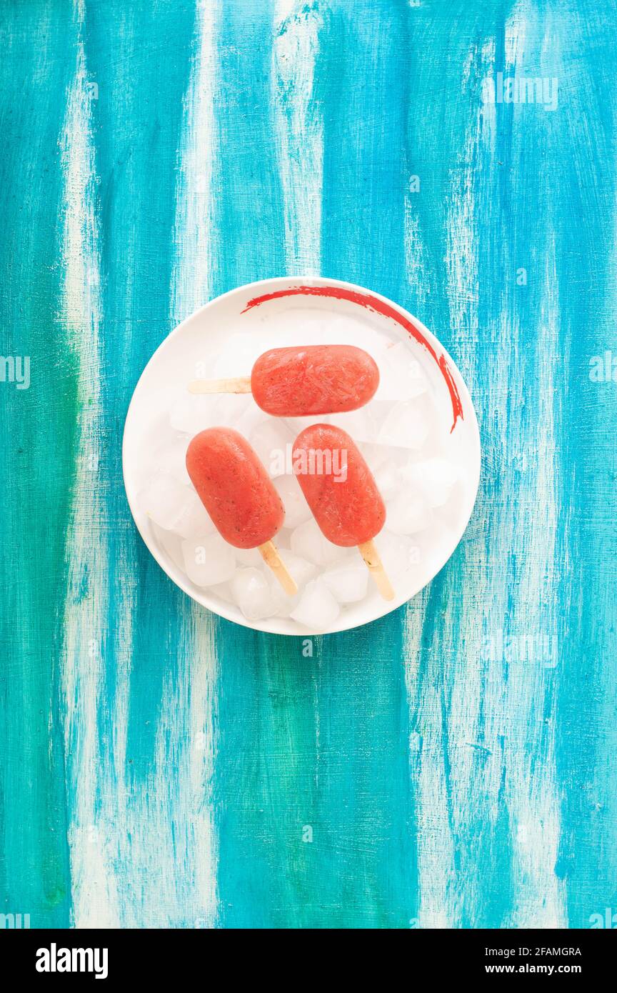 homemade watermelon ice cream popsicles in plate Stock Photo - Alamy