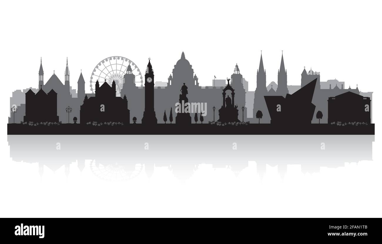Belfast Northern Ireland city skyline vector silhouette illustration ...