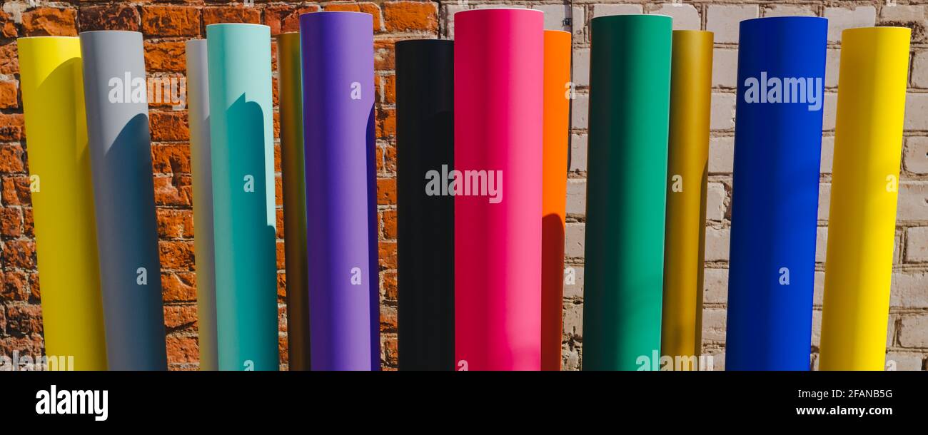 Row of various colored vinyl car wrapping or plotter cutting sticker ...