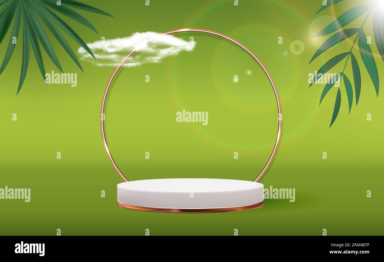 White 3d pedestal background with Golden Glass Ring Frame, realistic ...