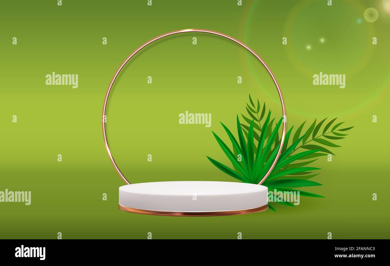 White 3d pedestal background with Golden Glass Ring Frame, realistic ...