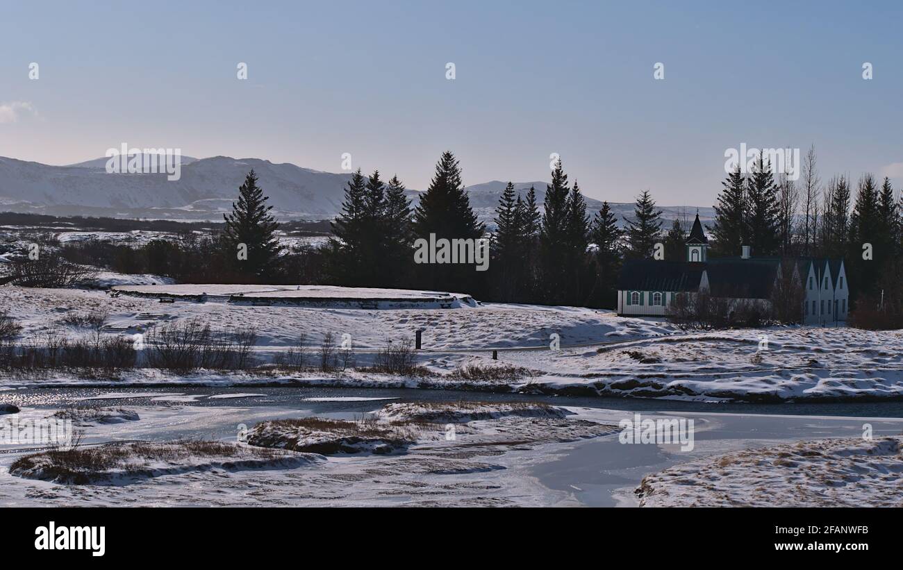 View of historic assembly site of the Icelandic Alþingi parliament in ...