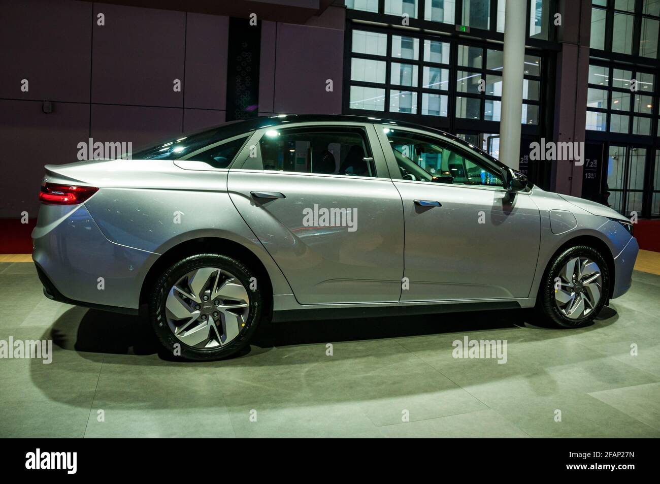 Geely Geometry A Pro on display at the 2021 Shanghai Auto Show, China ...