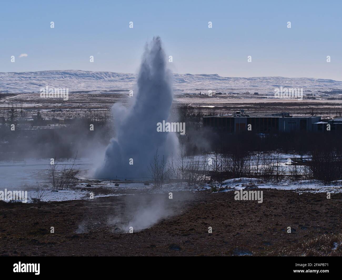 Big eruption of famous geyser Strokkur (Icelandic "churn") located in ...