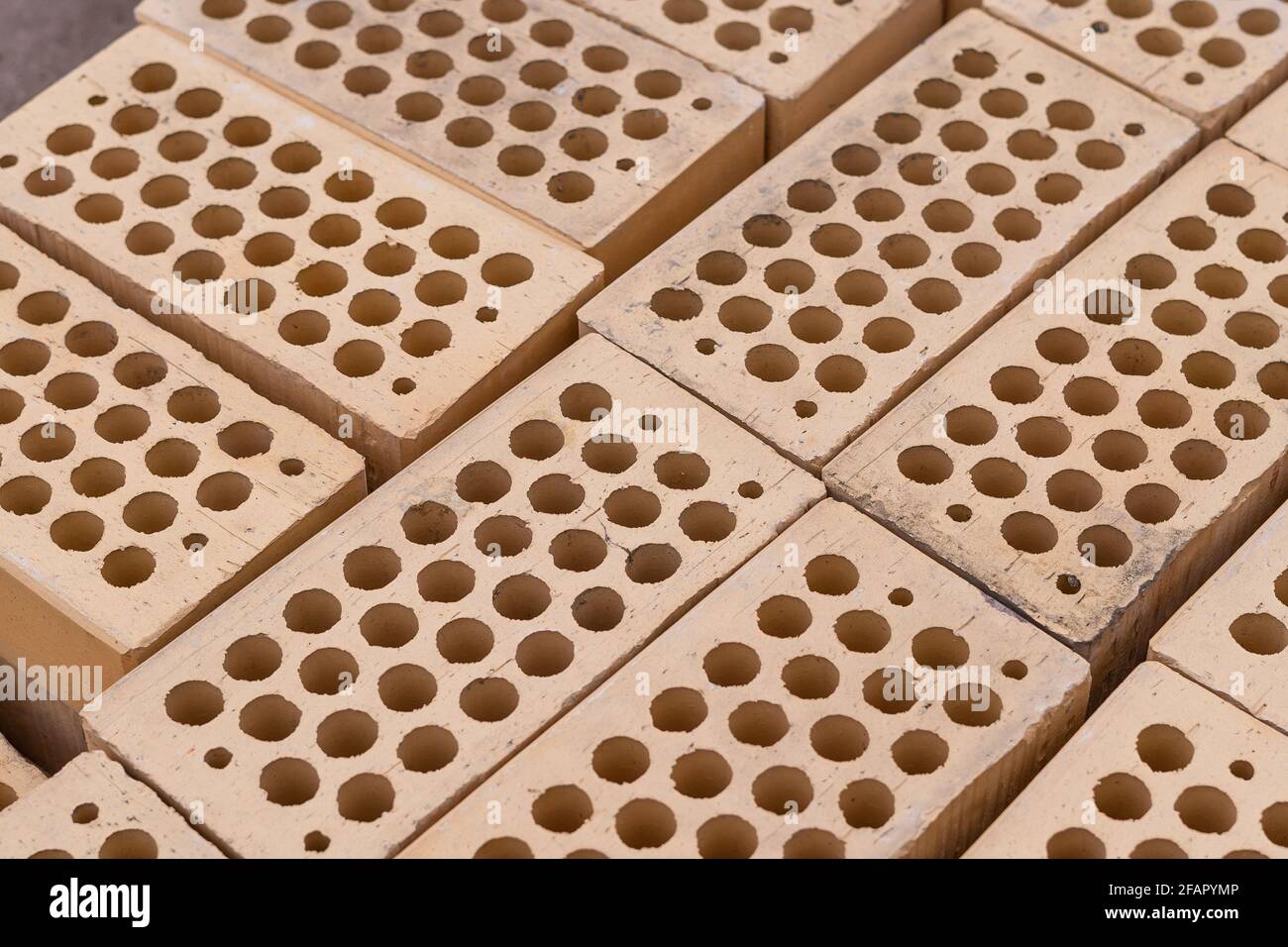 Coffee colored hollow brick construction warehouse close up top view ...