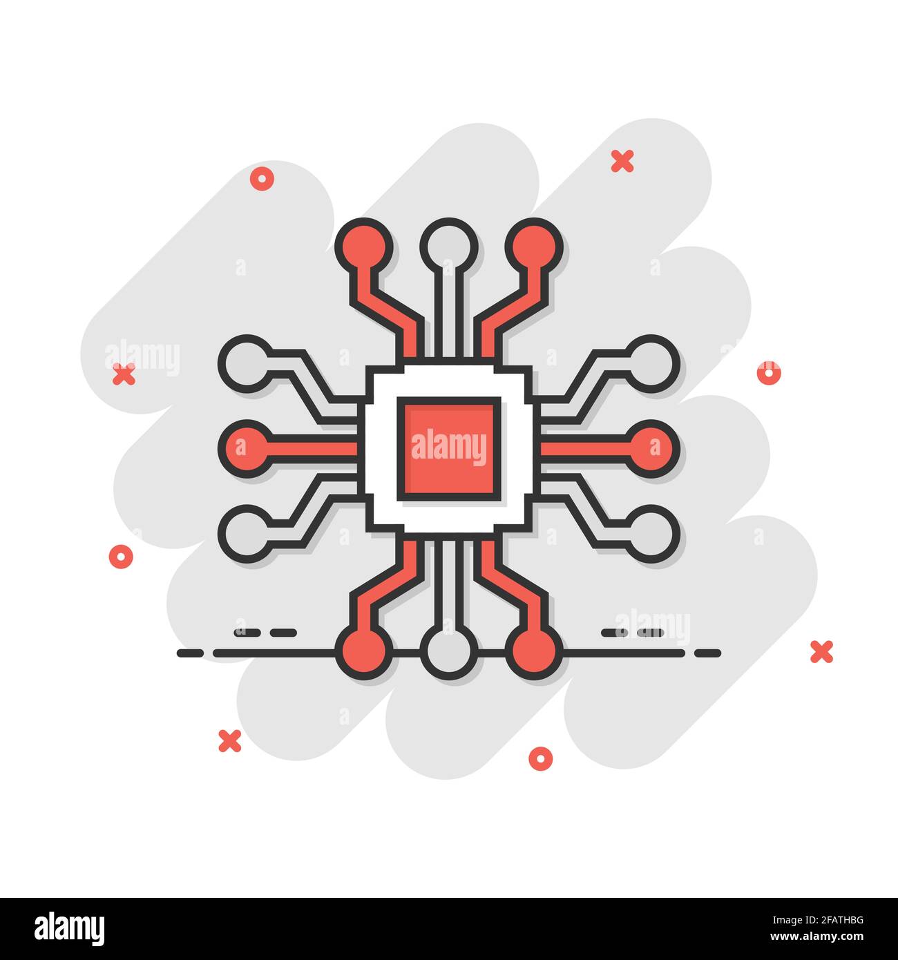 Computer chip icon in comic style. Circuit board cartoon vector ...