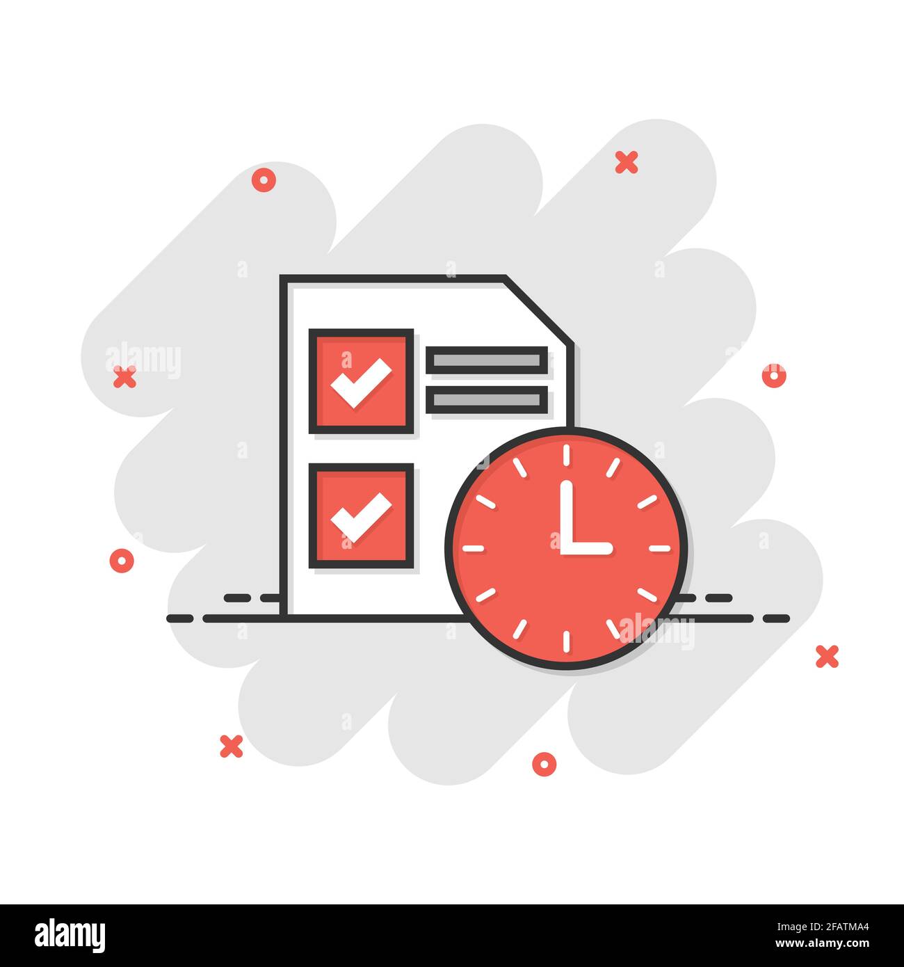 Contract time icon in comic style. Document with clock cartoon vector ...