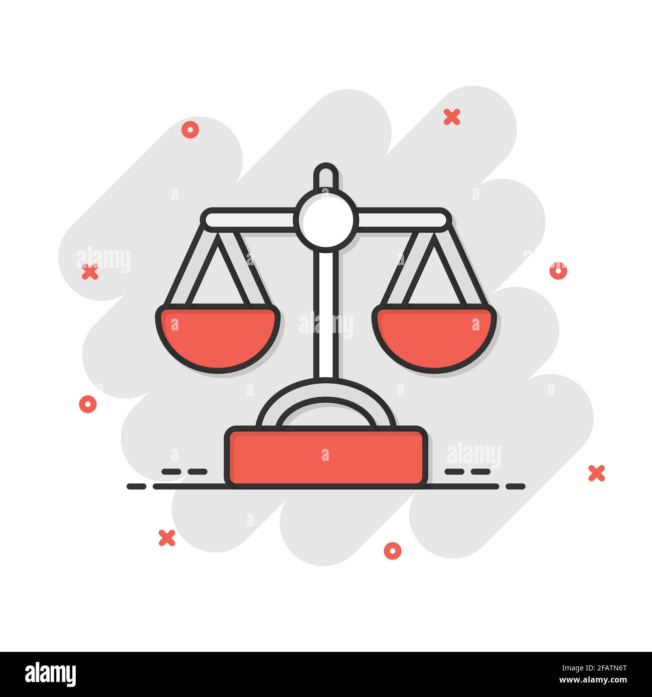 Scale balance icon in comic style. Justice cartoon vector illustration ...
