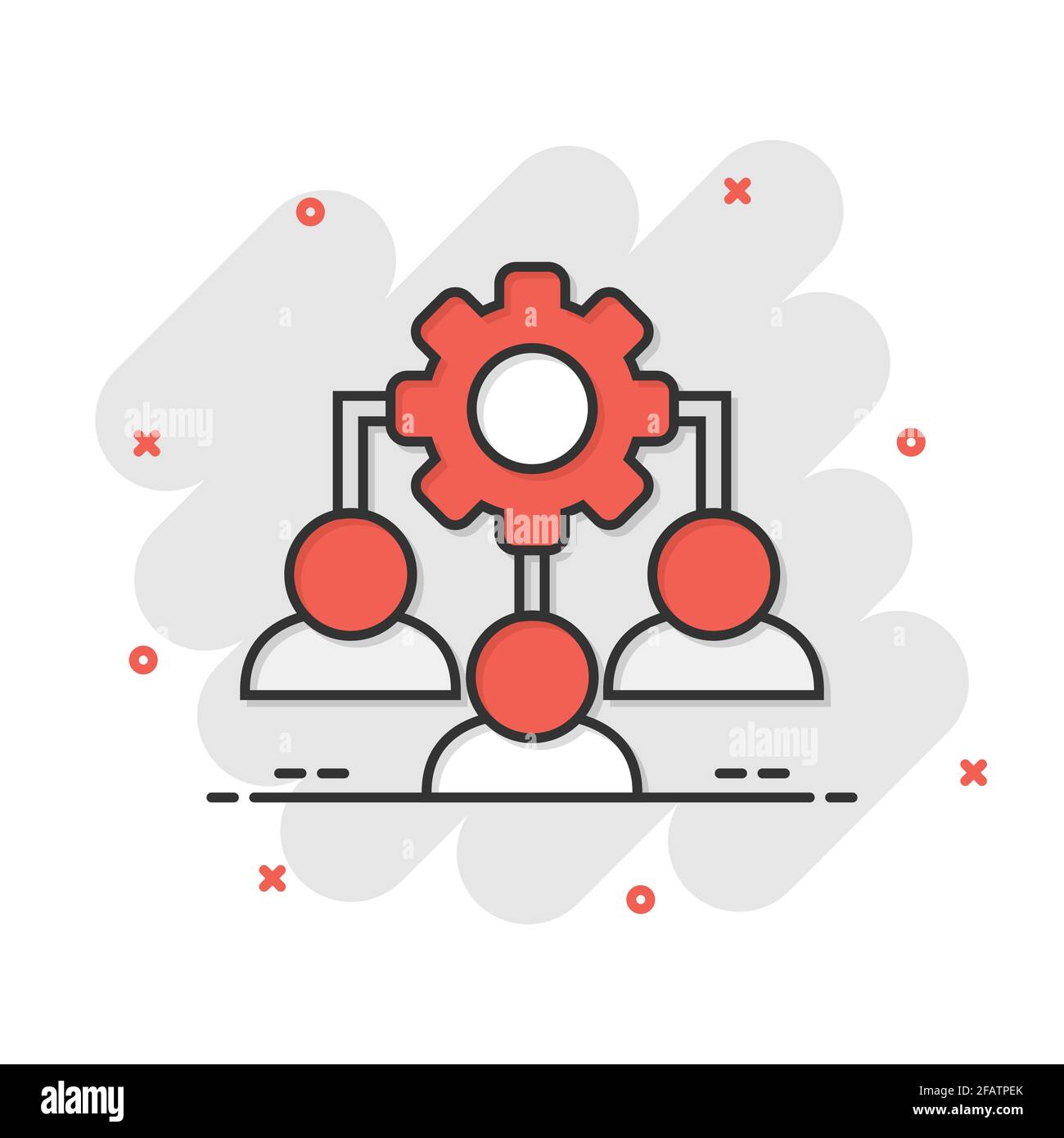 Business training icon in comic style. Gear with people cartoon vector ...