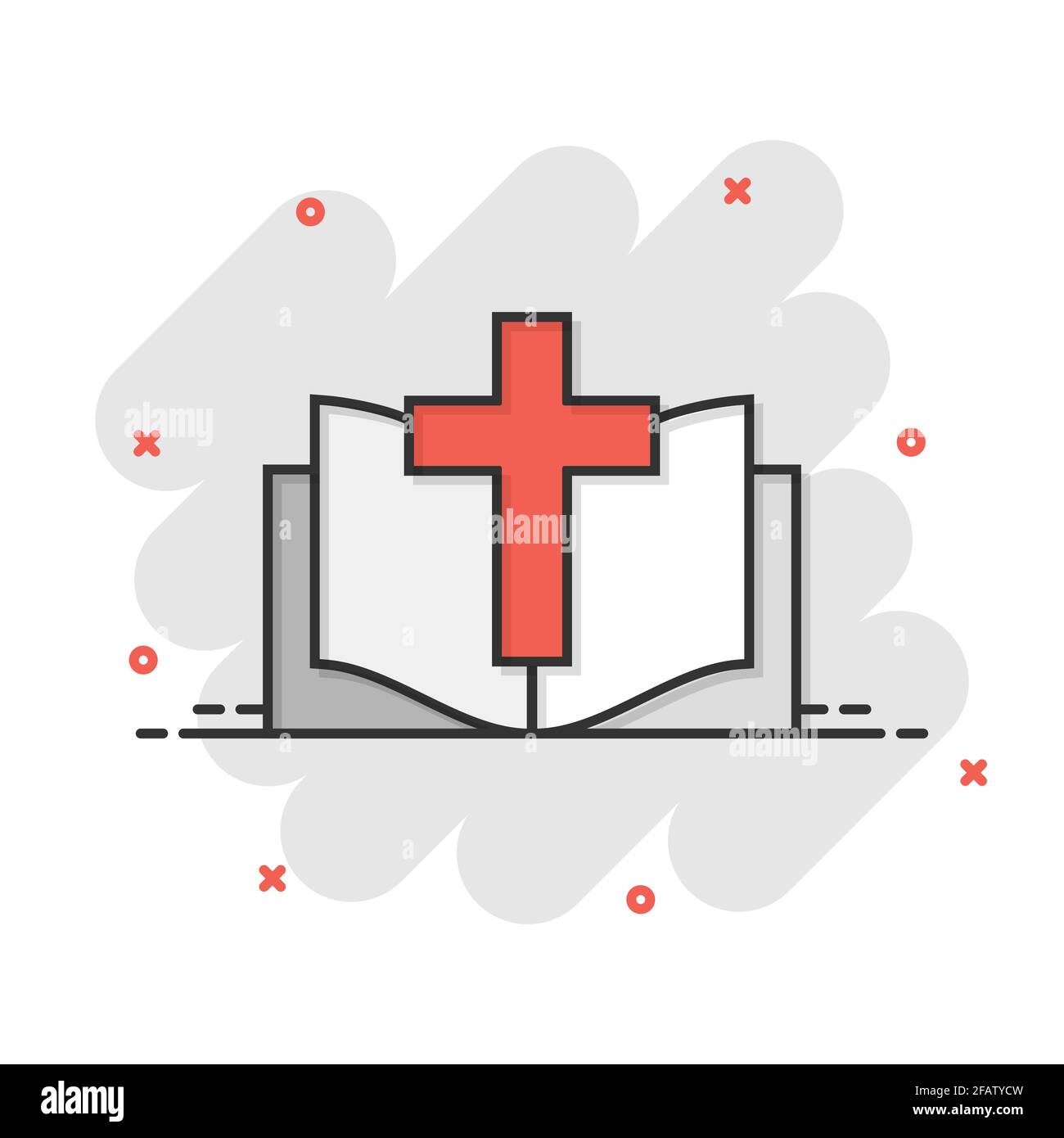 Bible book icon in comic style. Church faith cartoon vector ...