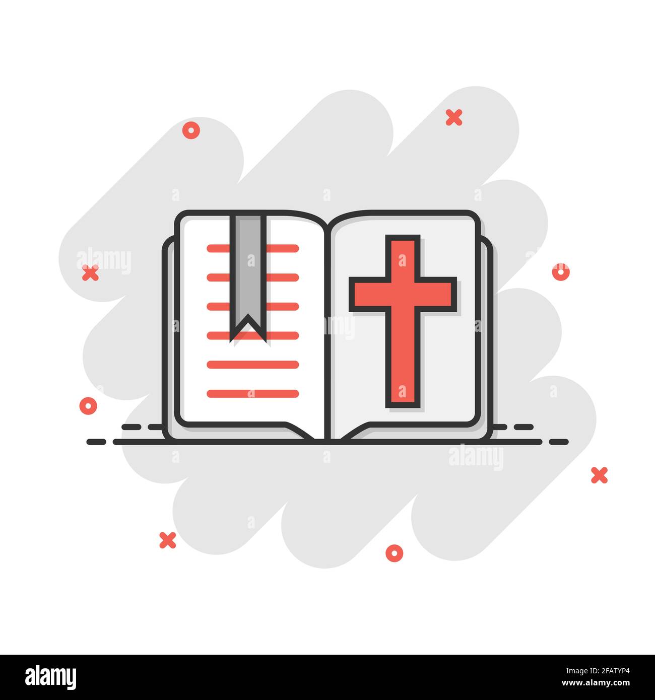 Bible book icon in comic style. Church faith cartoon vector ...