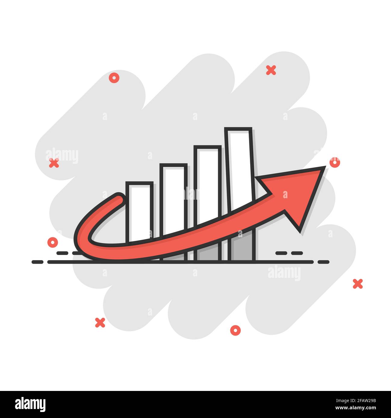 Growth arrow icon in comic style. Revenue cartoon vector illustration ...