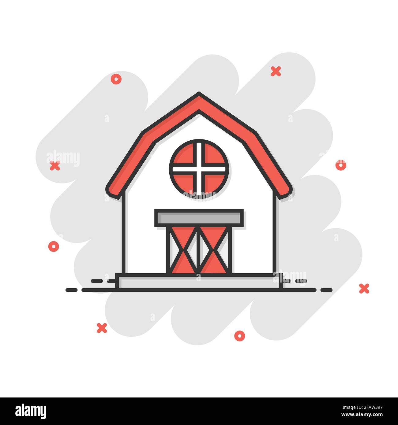 Barn icon in comic style. Farm house cartoon vector illustration on ...