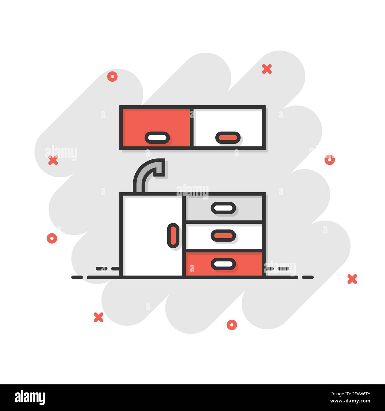 Kitchen furniture icon in comic style. Cuisine cartoon vector ...
