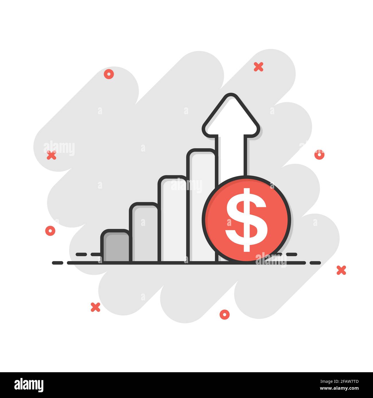 Growth arrow icon in comic style. Revenue cartoon vector illustration ...