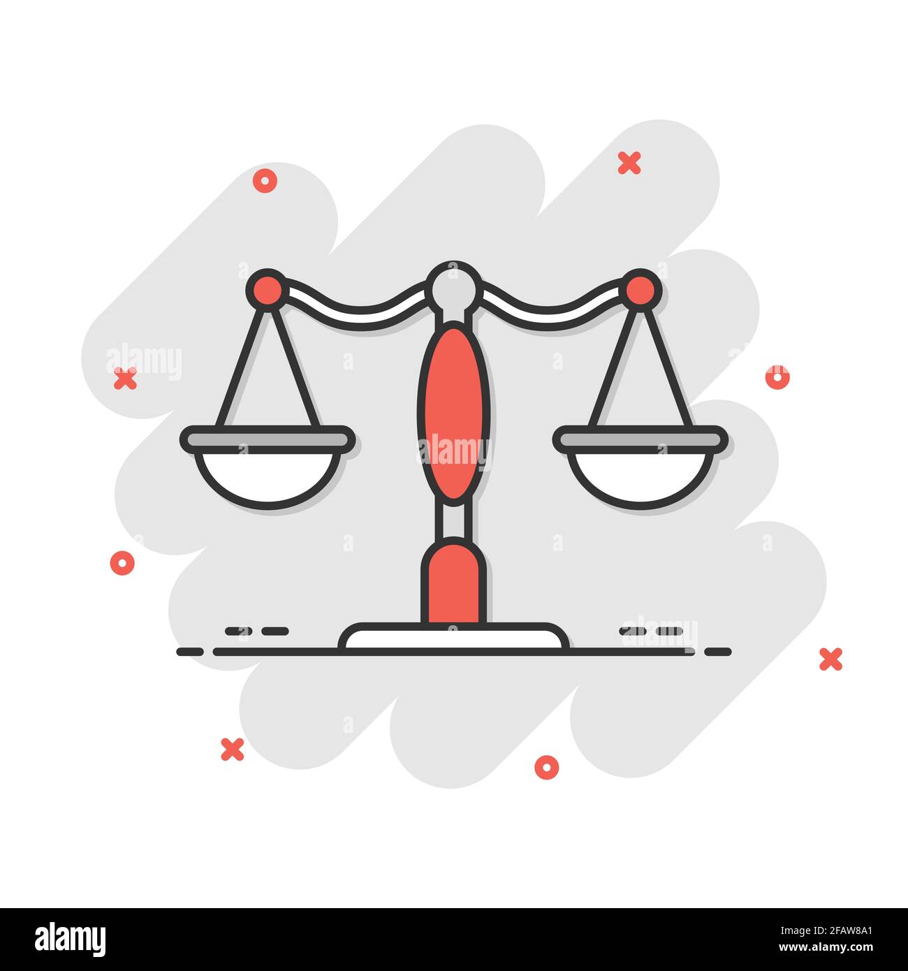 Scale balance icon in comic style. Justice cartoon vector illustration ...