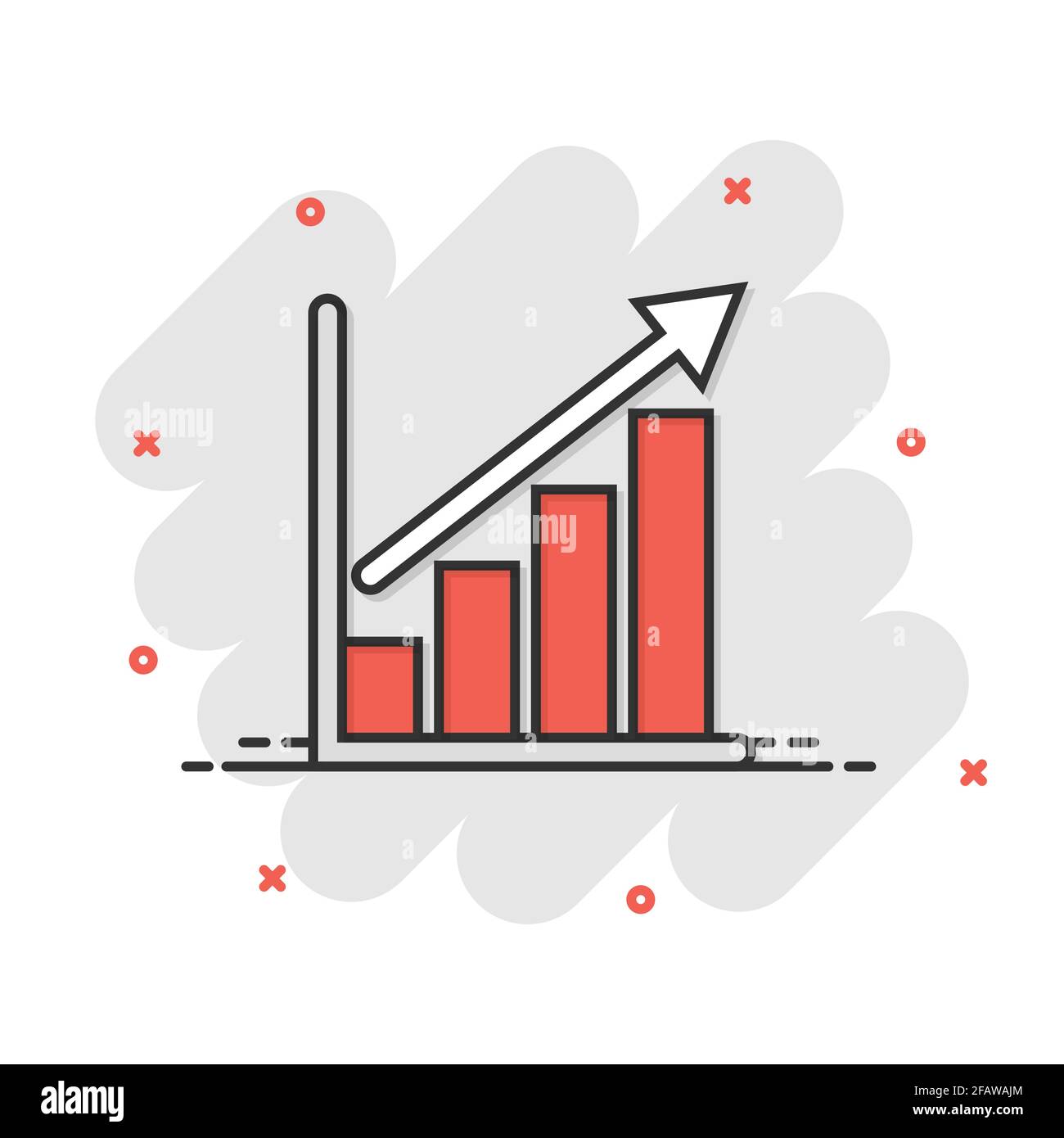 Chart graph icon in comic style. Arrow grow cartoon vector illustration ...