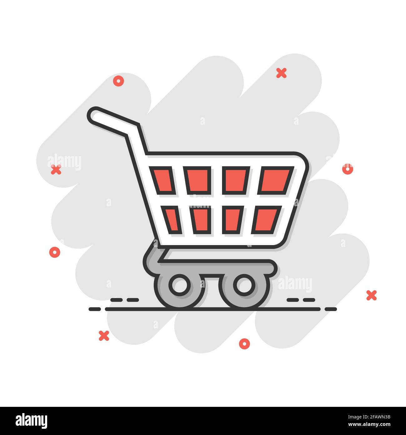 Shopping cart icon in comic style. Trolley cartoon vector illustration ...