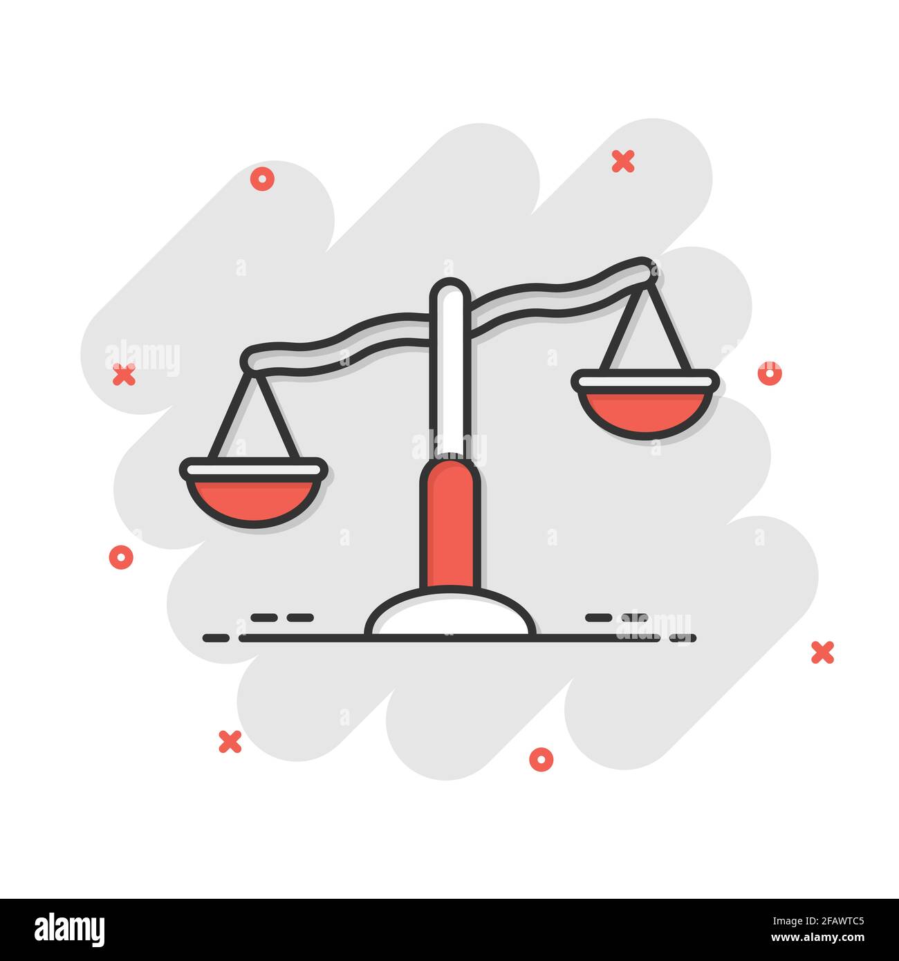 Scale balance icon in comic style. Justice cartoon vector illustration ...