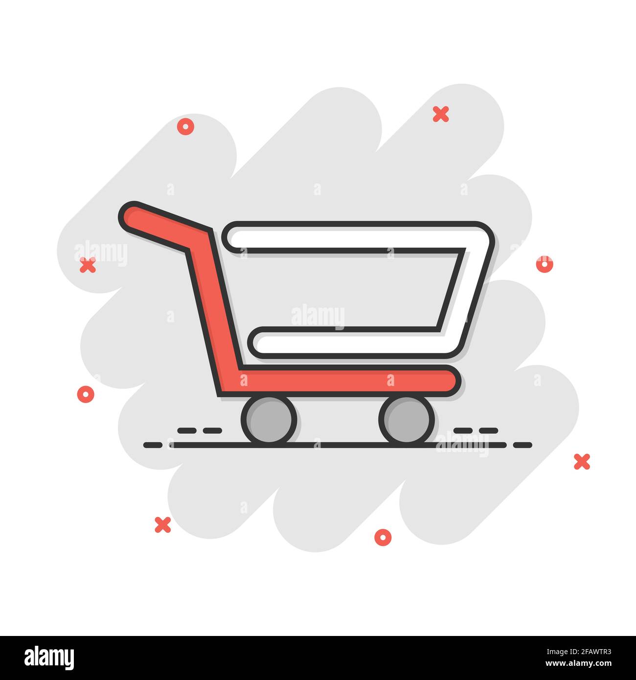 Shopping cart icon in comic style. Trolley cartoon vector illustration ...