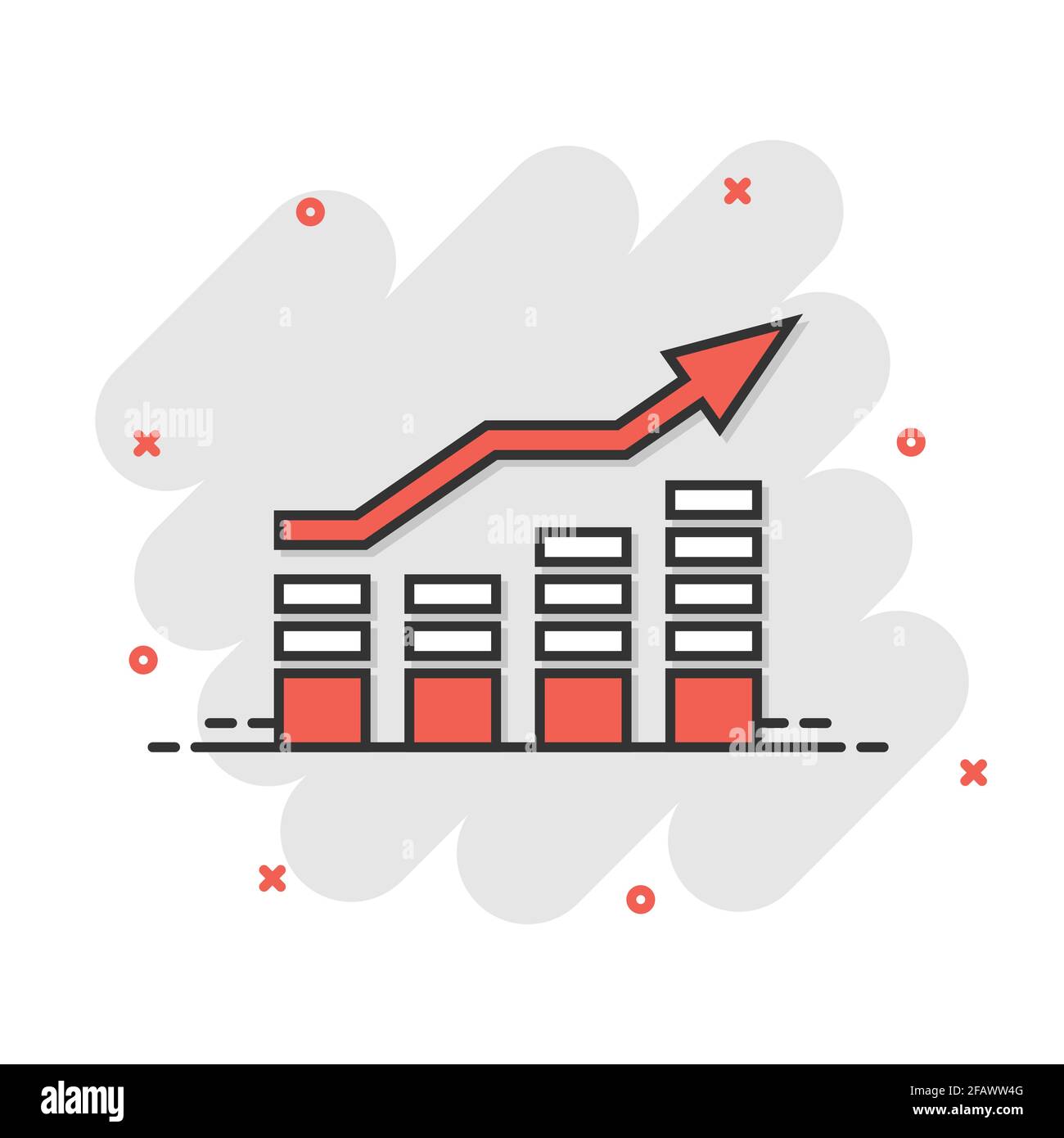 Chart graph icon in comic style. Arrow grow cartoon vector illustration ...
