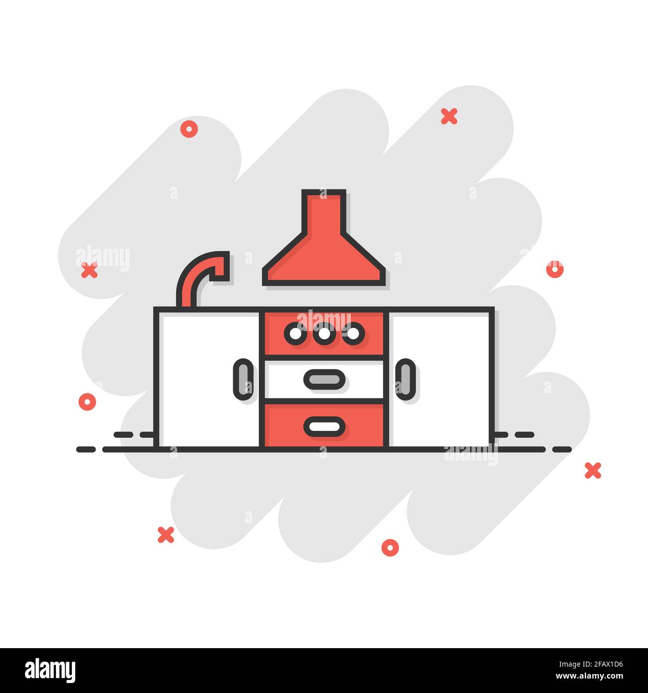 Kitchen furniture icon in comic style. Cuisine cartoon vector ...