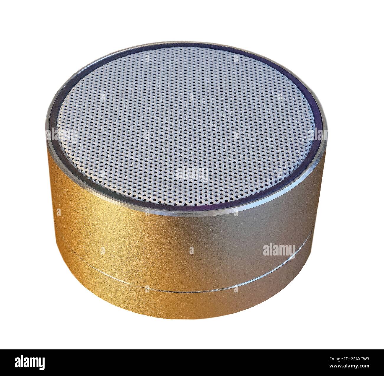 Wireless bluetoot portable round speaker on white background isolated ...
