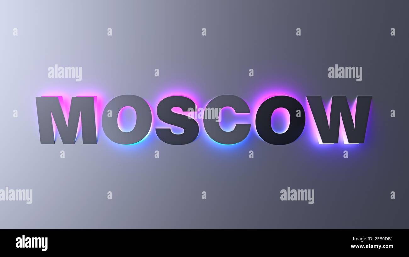 Moscow City design typography lettering with neon glowing gradient ...