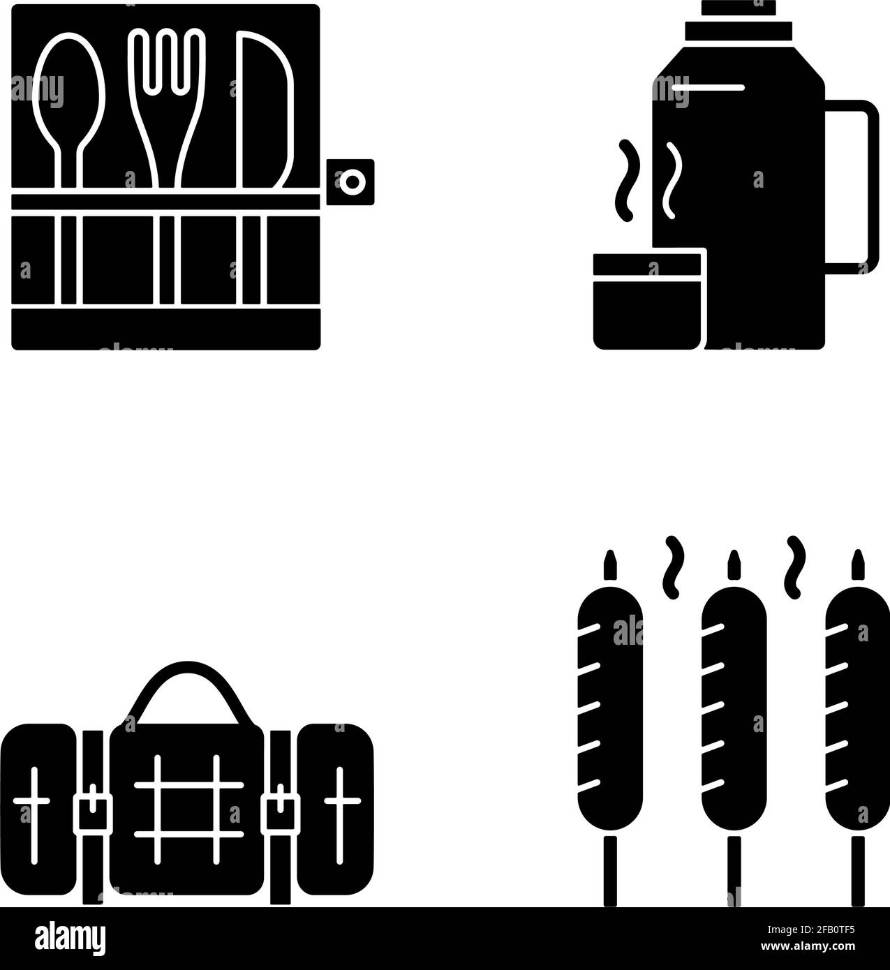 Outdoor social gathering black glyph icons set on white space Stock ...
