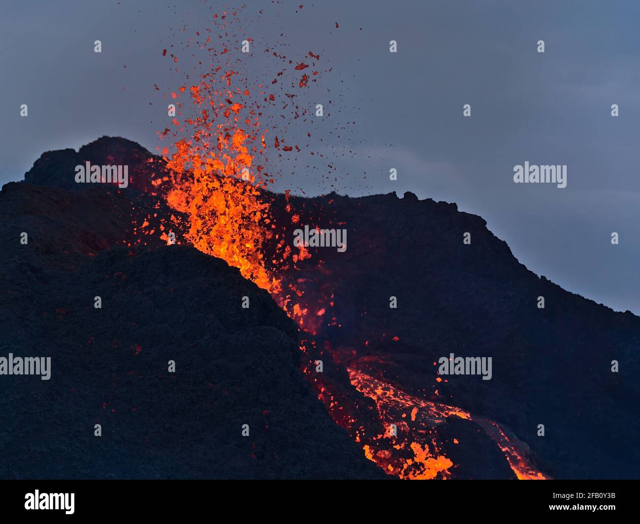 Stunning closeup view of erupting volcano in Geldingadalir valley near ...