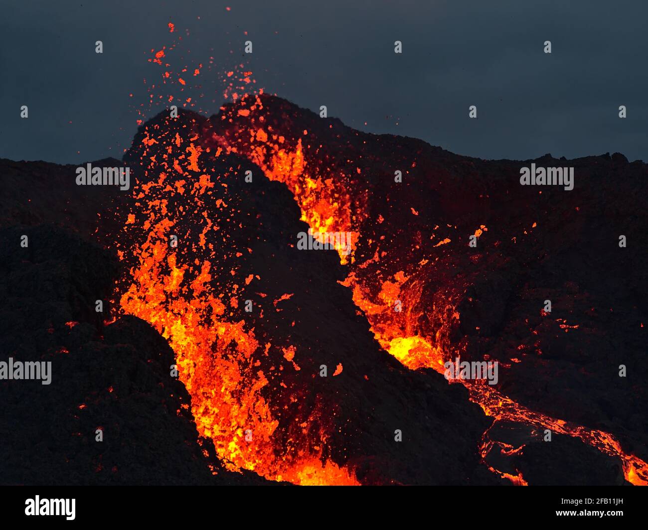 Stunning closeup view of erupting volcano in Geldingadalir valley near ...