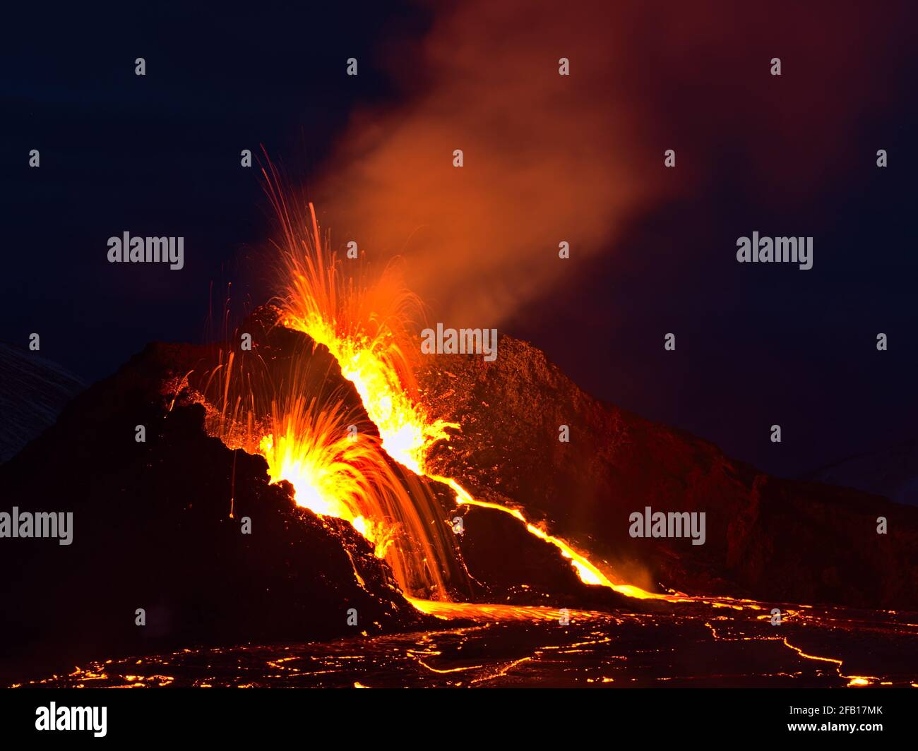 Breathtaking view of volcano eruption in Geldingadalir valley near ...