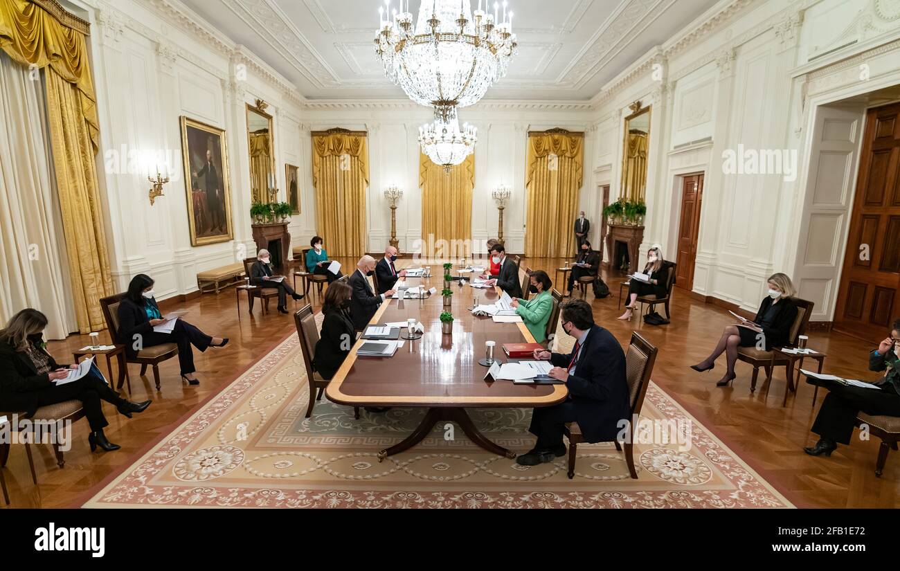 President Joe Biden and Vice President Kamala Harris participate in an ...