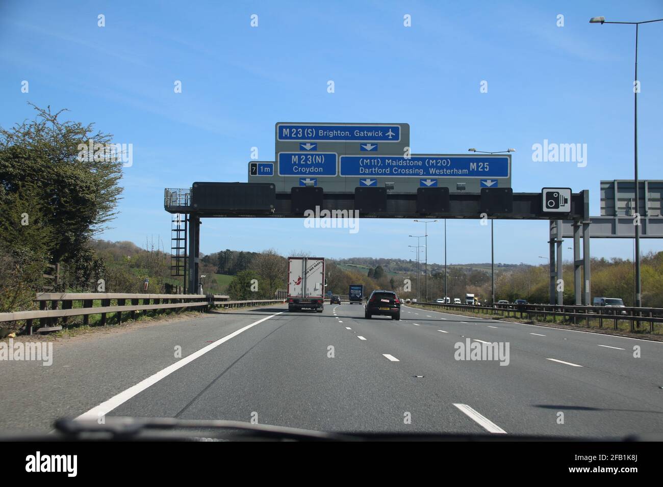 motorway signs on M25 in Surrey Stock Photo - Alamy