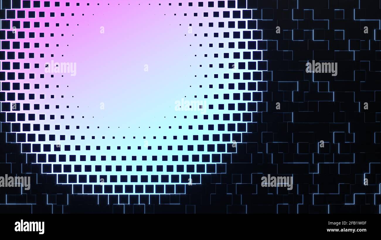Abstract backround. Black cubes with glowing neon edges. Glowing ...