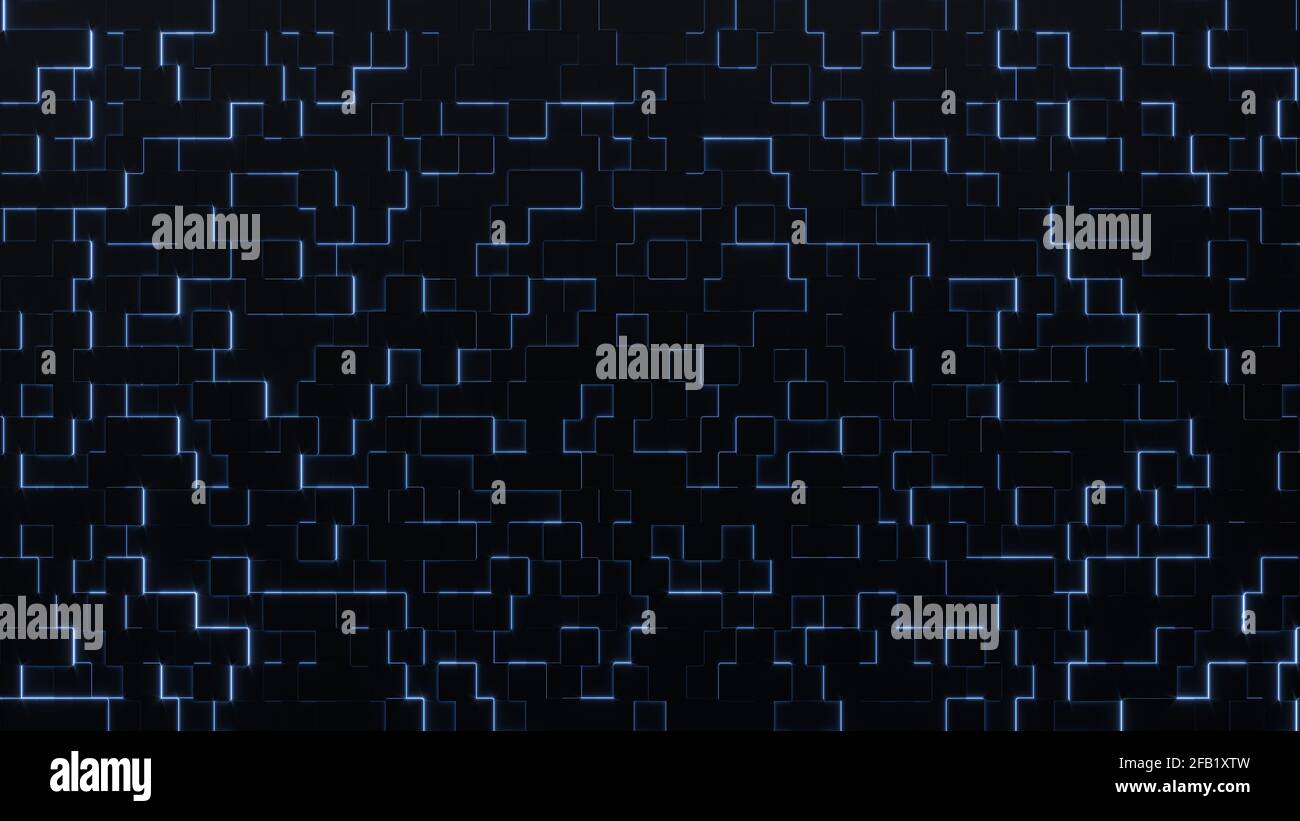 Abstract pattern backround. Black cubes with glowing neon edges. 3d ...