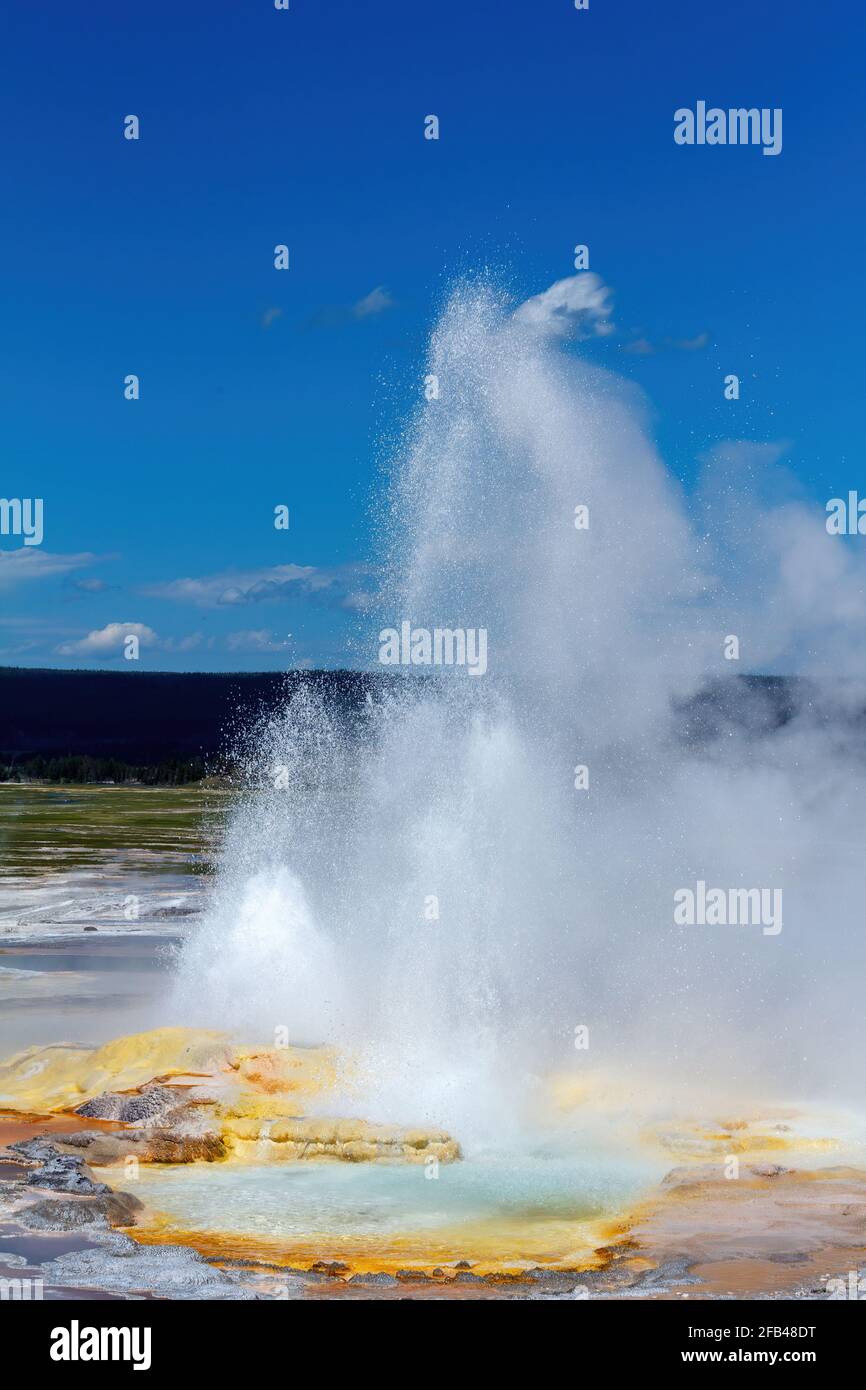 Yellowstone National Park, Montana, USA - July 15 2018: Old Faithful ...