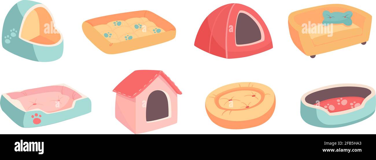 A set of beds for a pet, dog or cat. Flat vector illustration of goods ...