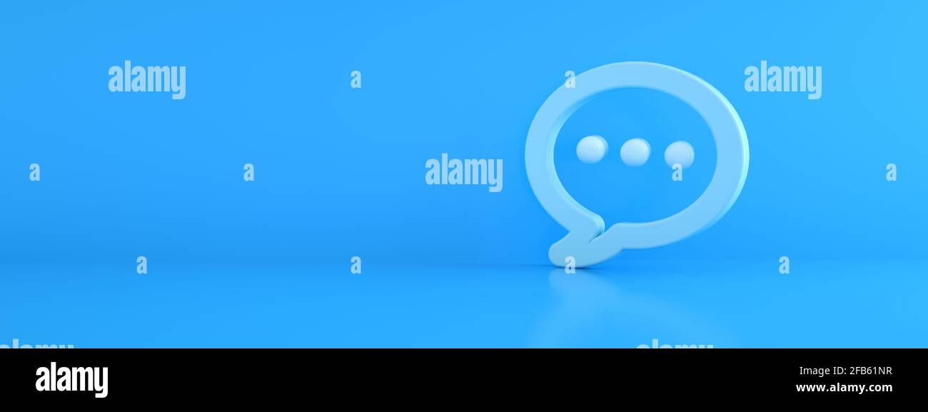 Blue message icon over blue background, 3d rendering, panoramic image ...