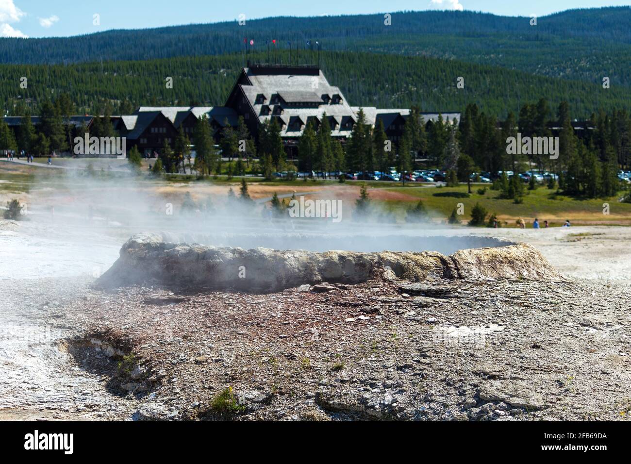 Yellowstone National Park, Montana, USA - July 15 2018: Old Faithful ...