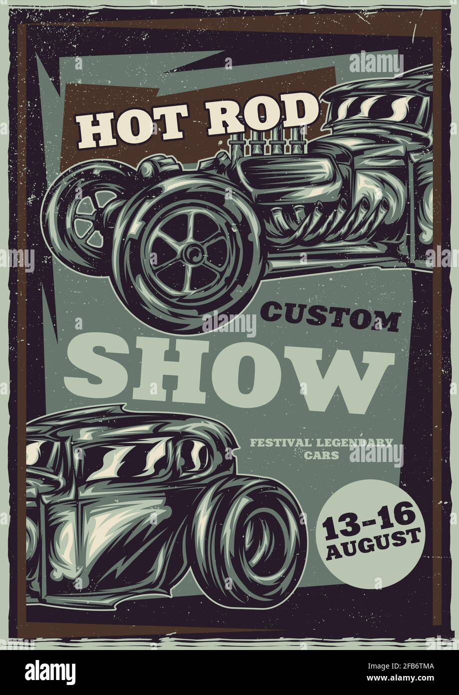 T-shirt or poster design with illustration of custom hot rod Stock ...