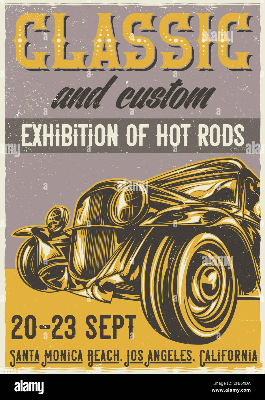 T-shirt or poster design with illustration of custom hot rod. Hand ...