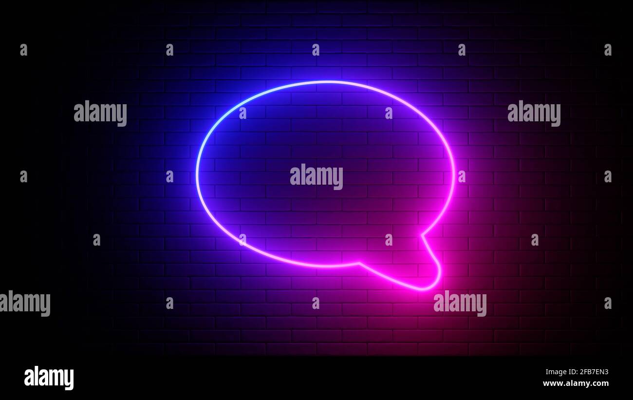 Neon sign on a brick wall. Glowing message chat icon. Abstract ...