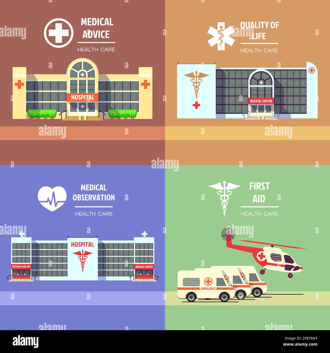 Medical care and health care vector concept backgrounds set. Hospital ...