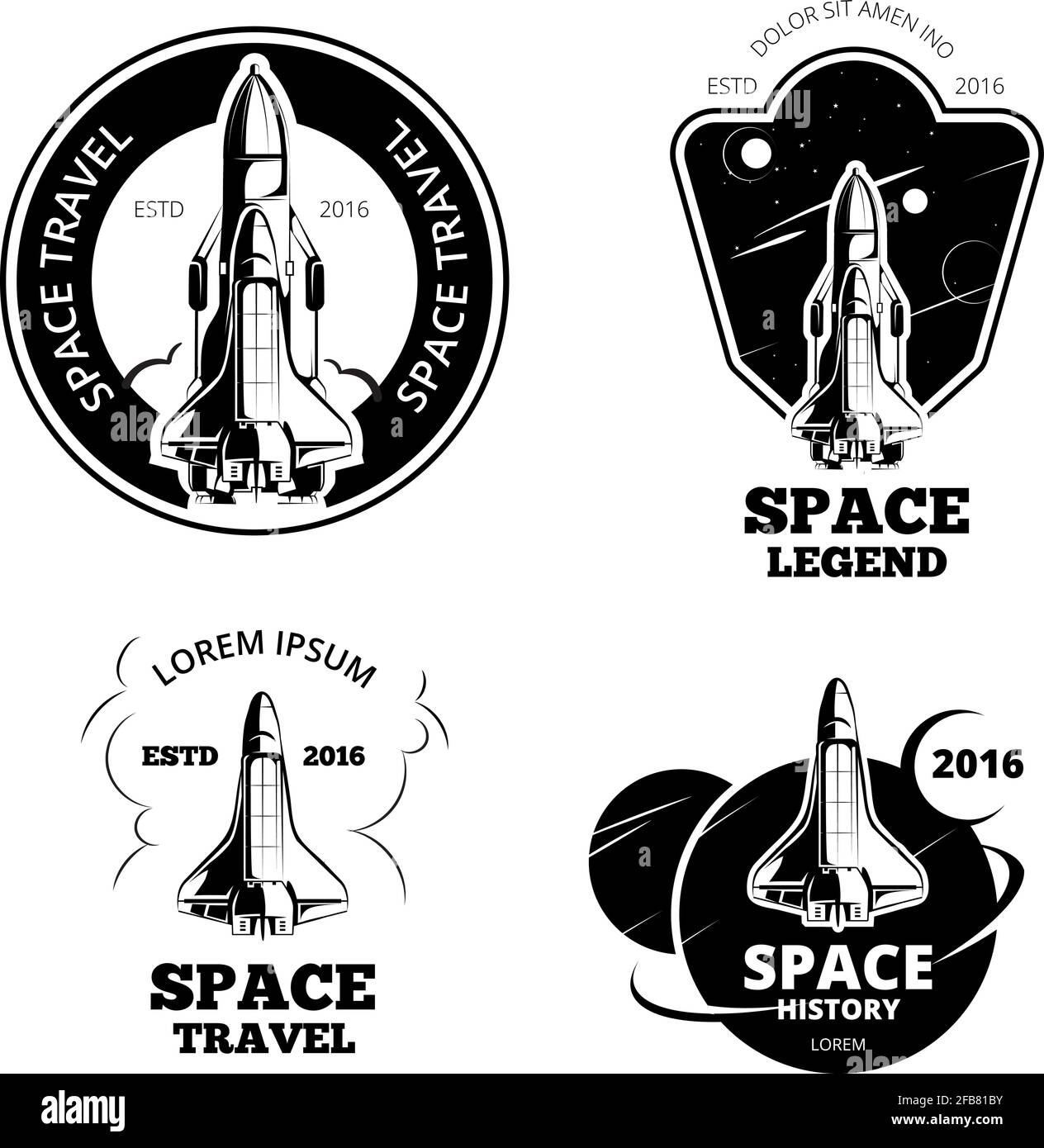 Space astronaut badges, emblems and logos vector set. Space label ship ...