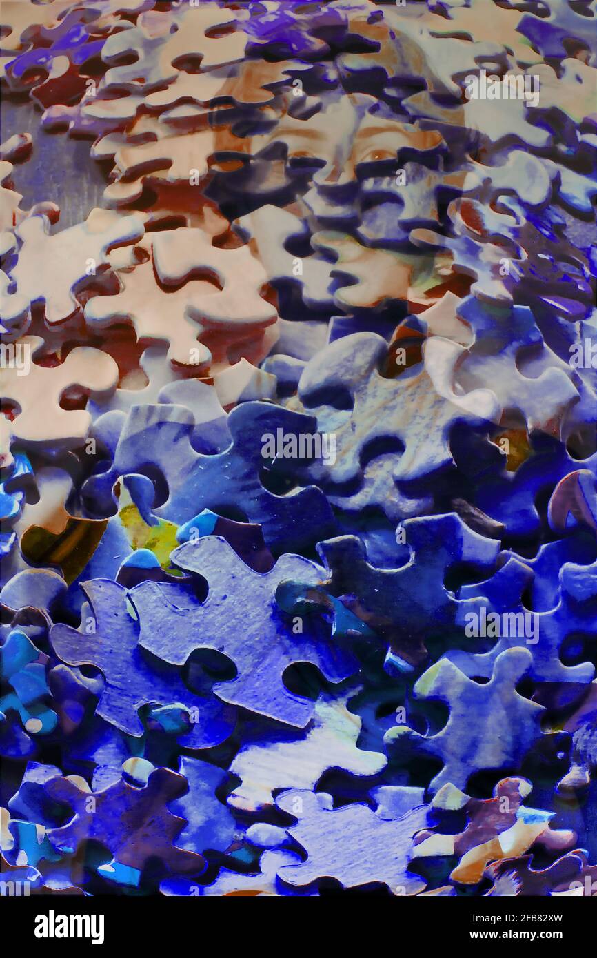 random Jigsaw pieces in a mess before being chosen to make up an image ...